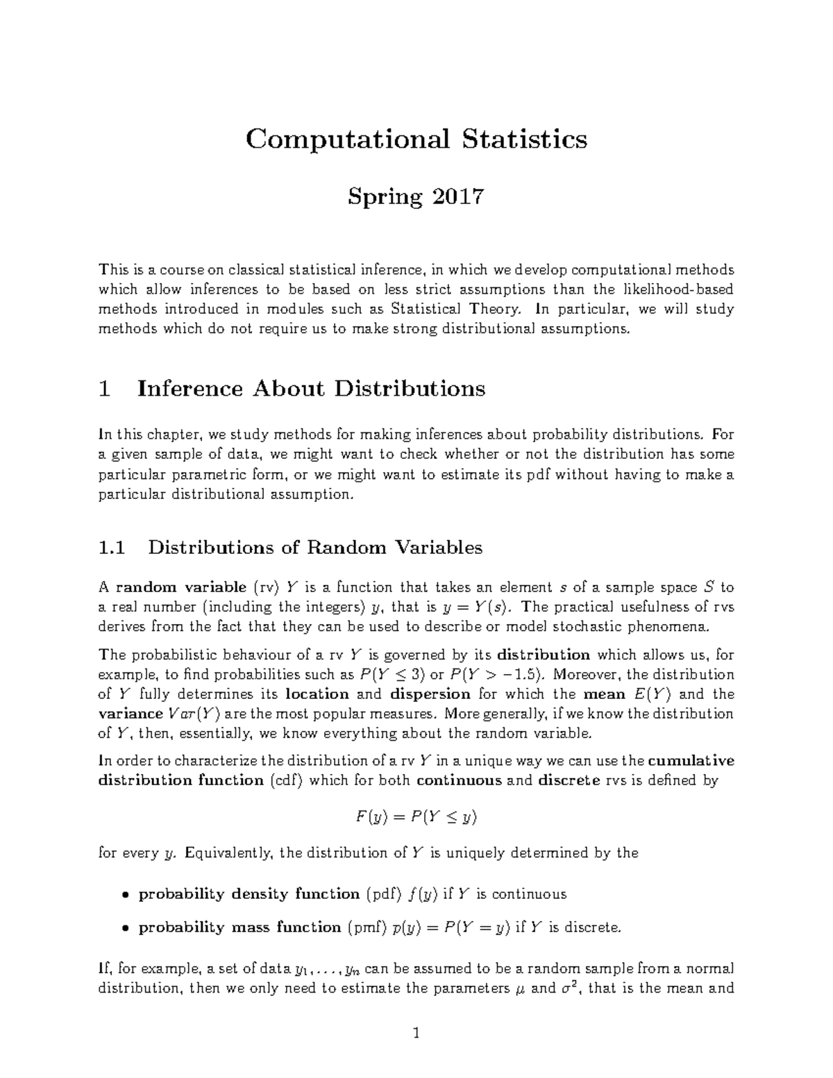 MTH731U 2016-2017 Lecture Notes - Computational Statistics Spring 2017 ...