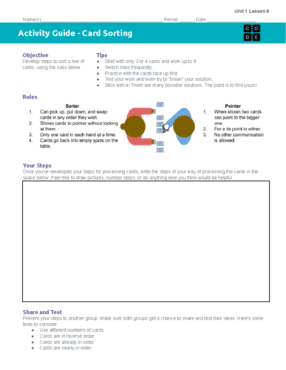 U1L06 Activity Guide - Card Sorting - Unit 1 Lesson 6 - Studocu