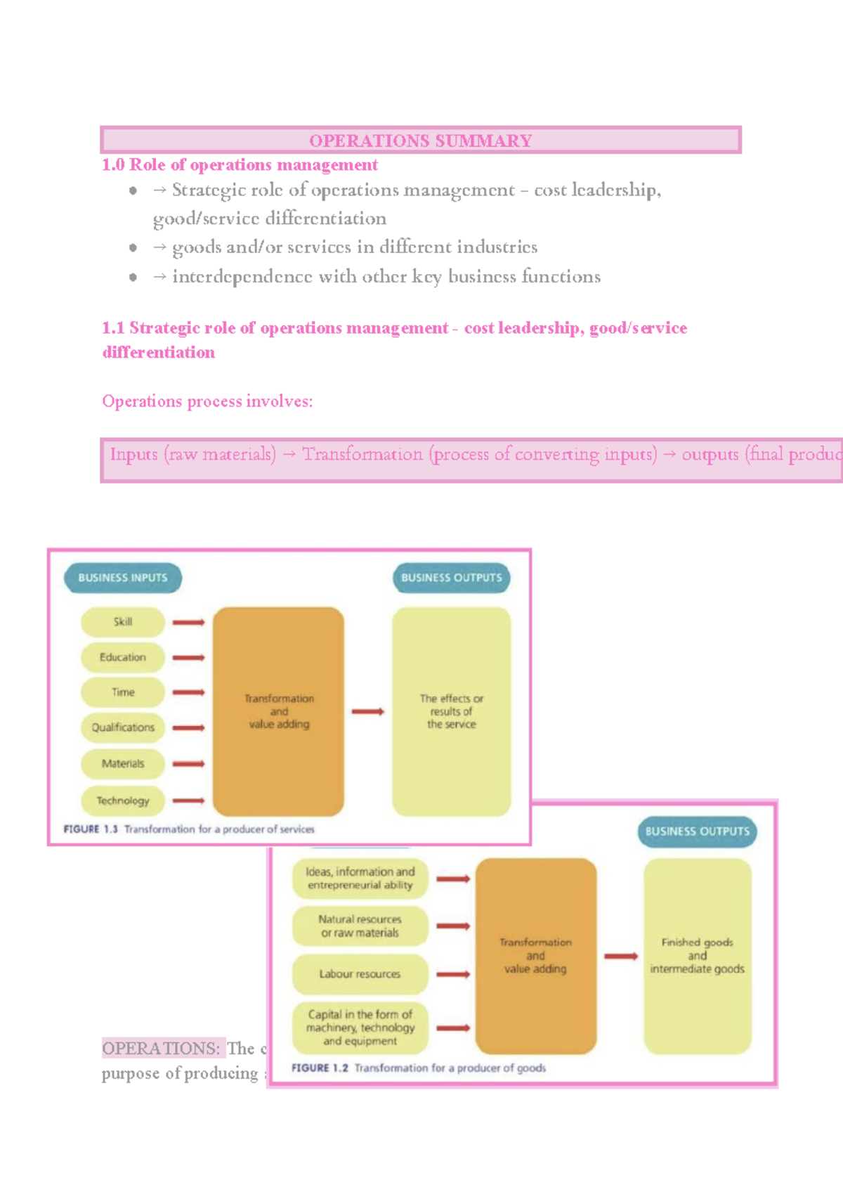 Business Studies HSC - operations - OPERATIONS SUMMARY 1 Role of ...