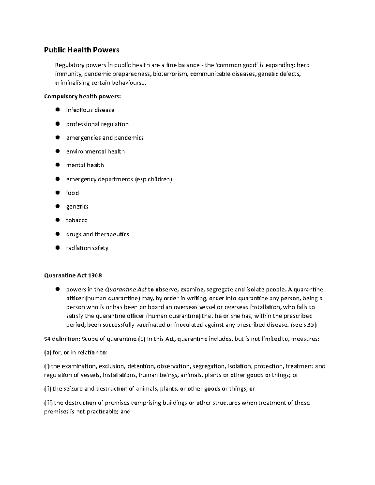 Health Exam Notes - Public Health Powers Regulatory powers in public ...