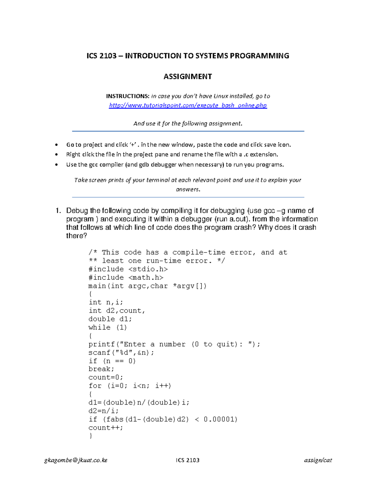 Ics 2103 Assignment New Ics 2103 Introduction To Systems Programming Assignment