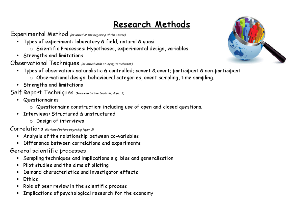 Research Methods Course Booklet - Research Methods Experimental Method ...
