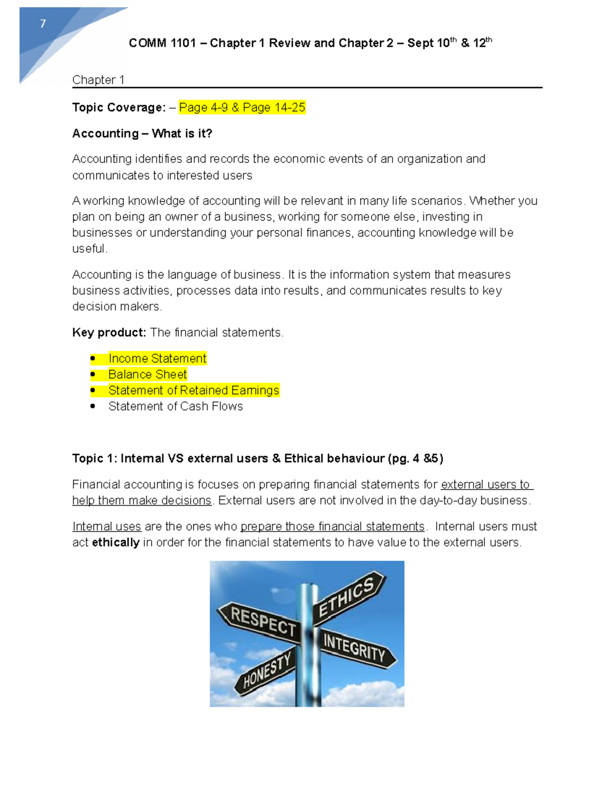 Chapter 1 - Notes taken in class - COMM 1101 – Chapter 1 Review and ...