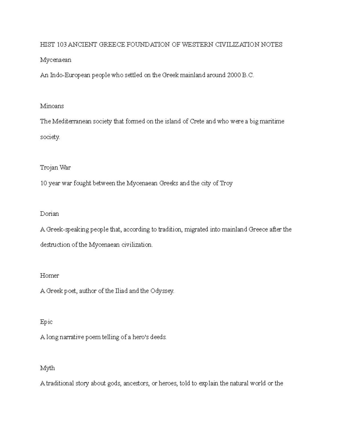 HIST 103 Ancient Greece Foundation OF Western Civilization Notes - HIST ...