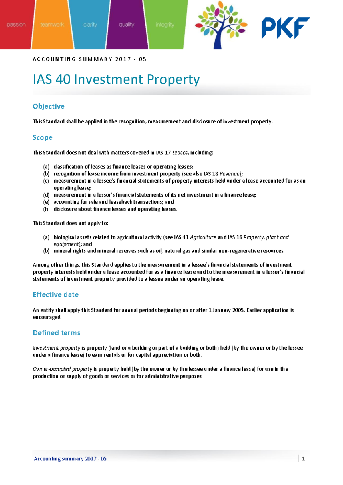 INTERNATIONAL ACCOUNTING STANDARDS 40 investment property - Bachelor of ...