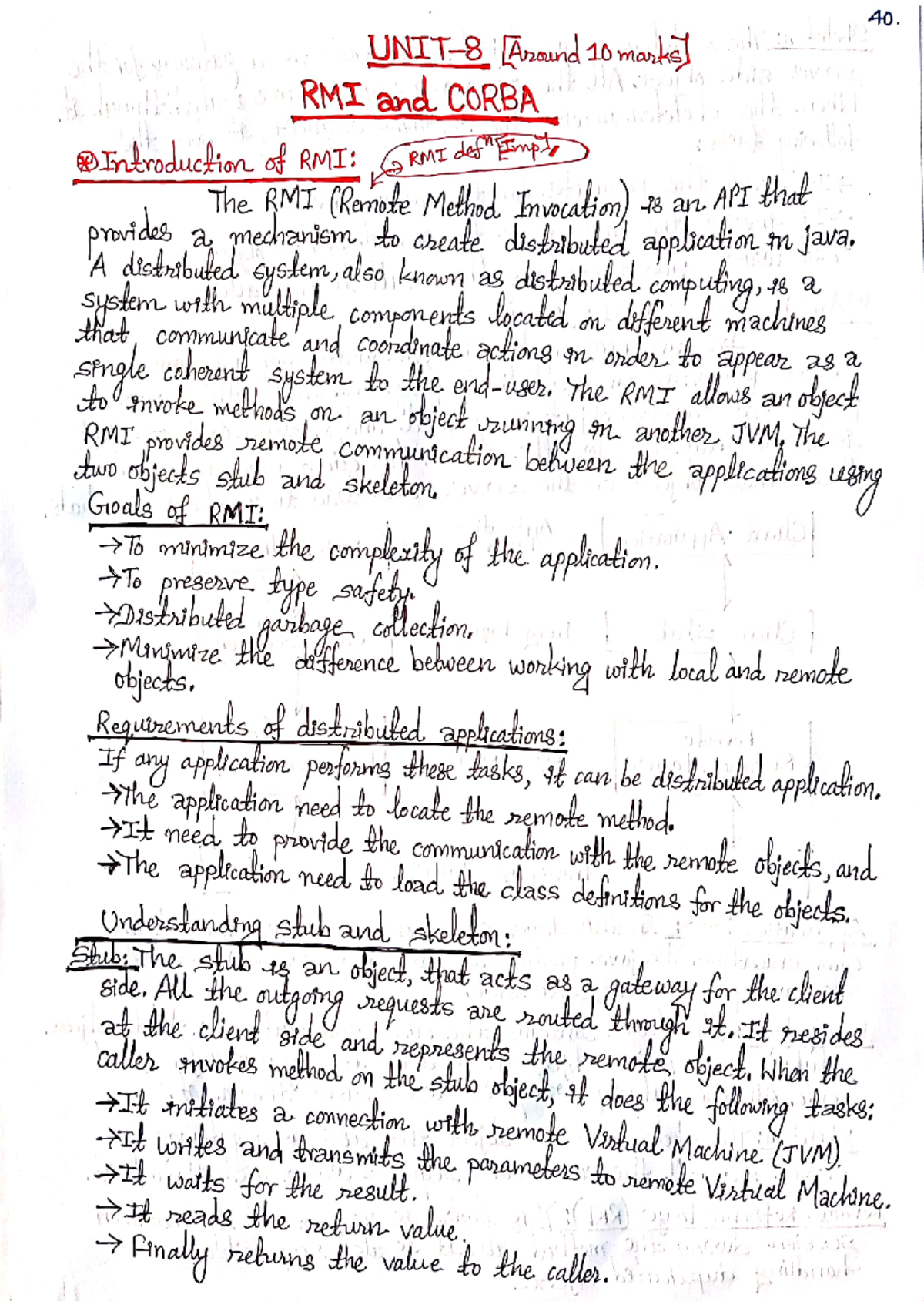 Java-Unit-8 - hand written notes on java - 40. 10 marks) RMI and CORBA ...