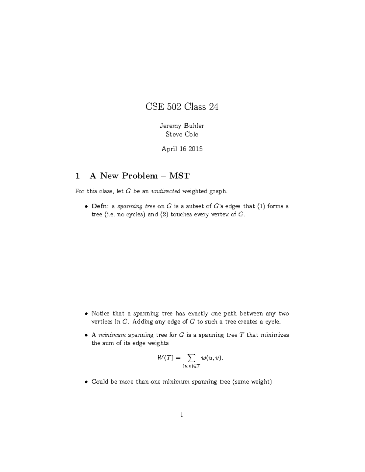 CSE502 2014-2015 Lecture Notes 24 - Dijkstra's Algorithm, Prim's ...