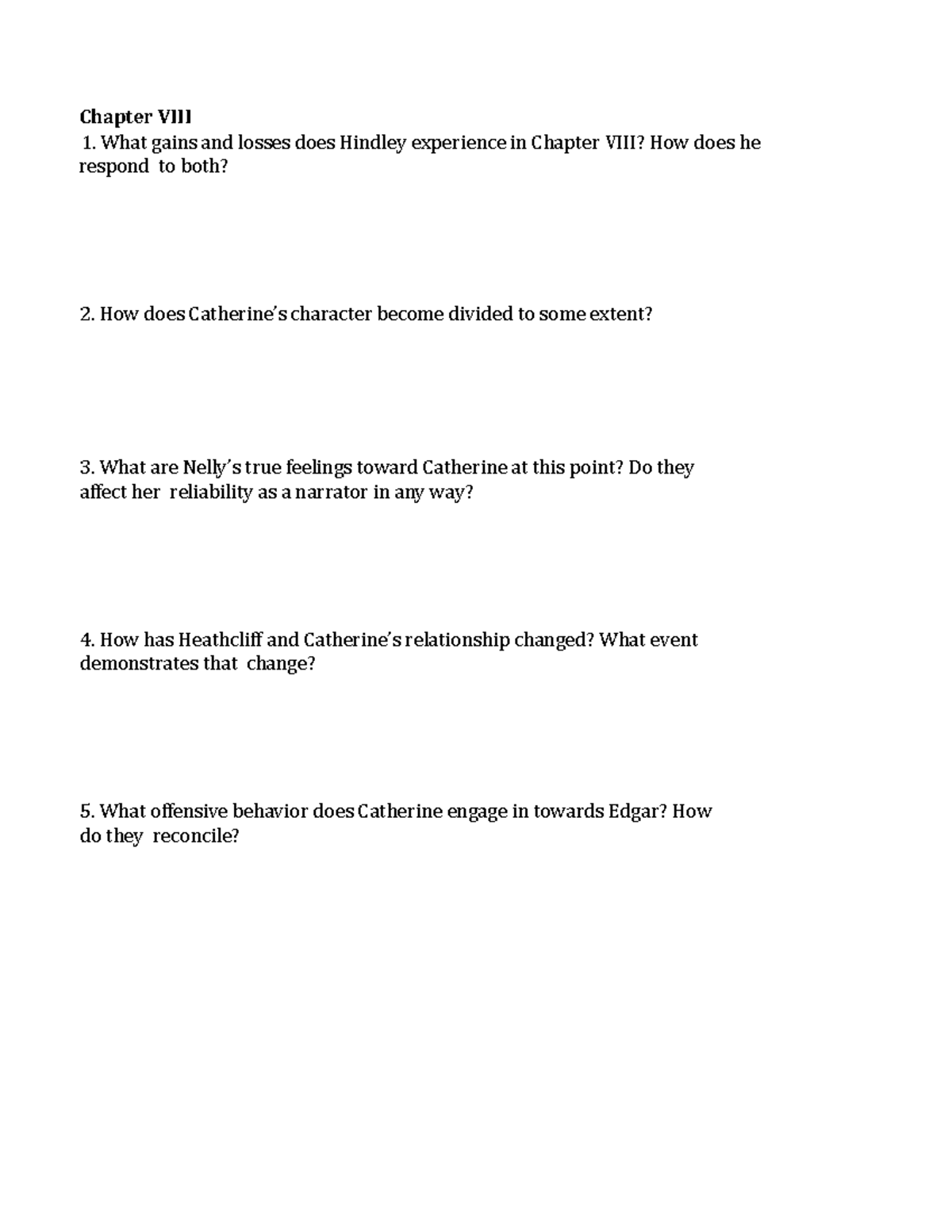 Copy of Wuthering Heights Study Guide Questions - Chapter VIII 1. What ...