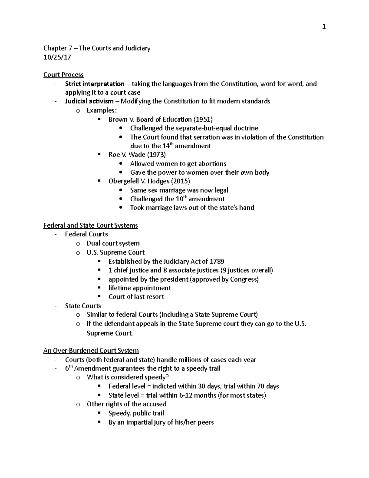 Chapter 7 - Lecture notes 6 - Chapter 7 – The Courts and Judiciary 10 ...