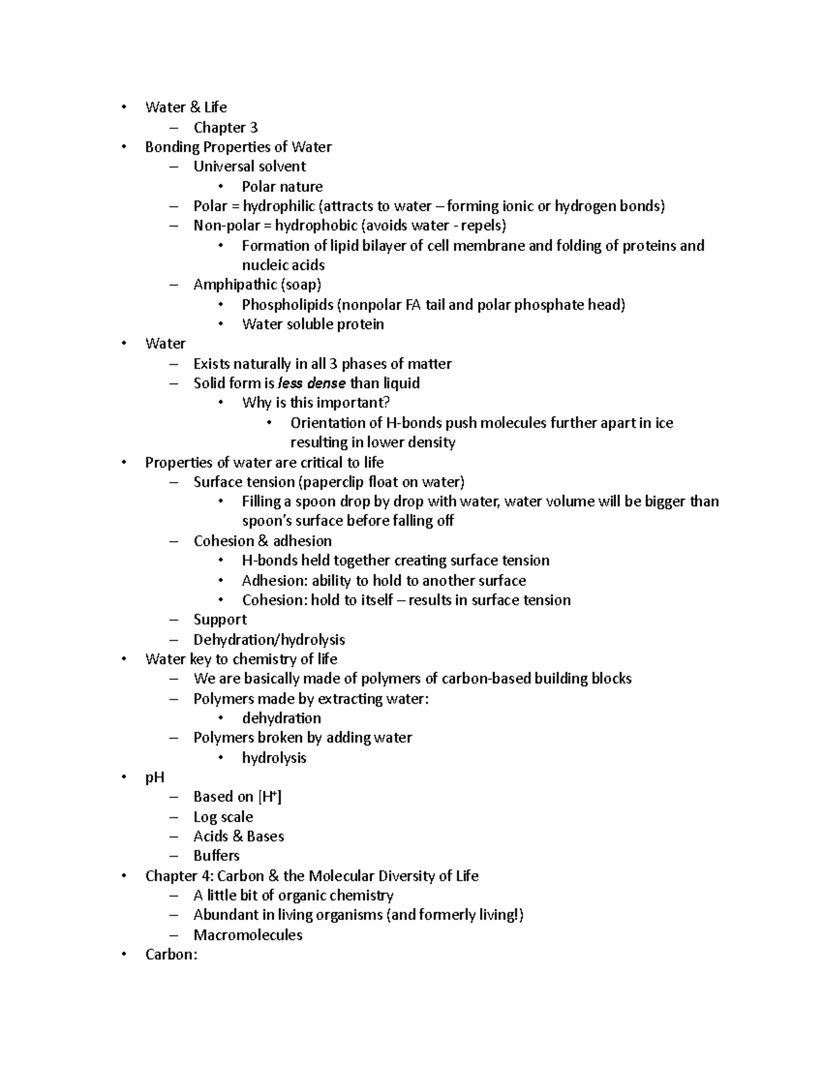 Lecture 2 Water and Life - Water & Life Chapter 3 Bonding Properties of ...
