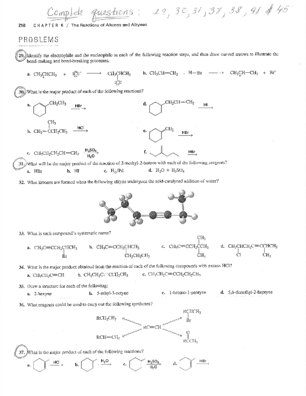 Alkenes HW Student - taco - Complete questions : 29.30.31.37 41 45 210 ...