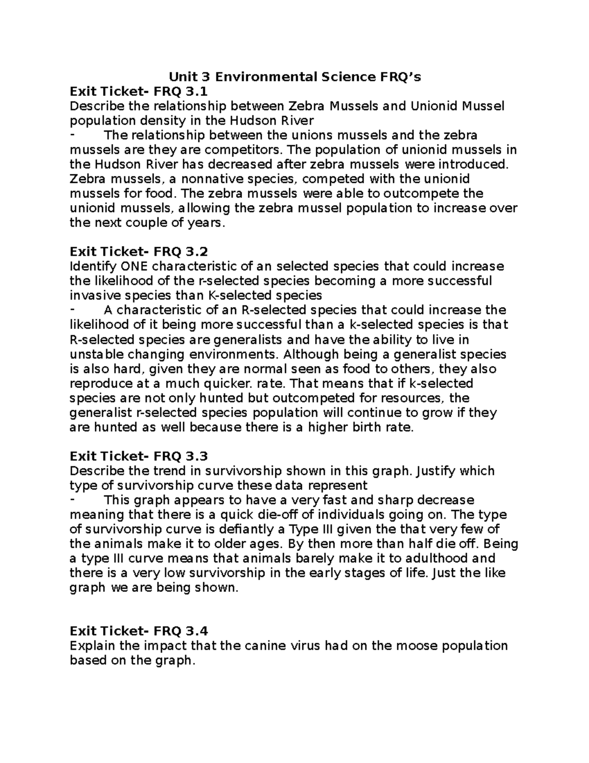Unit 3 Environmental Science FRQ - Describe the relationship between ...