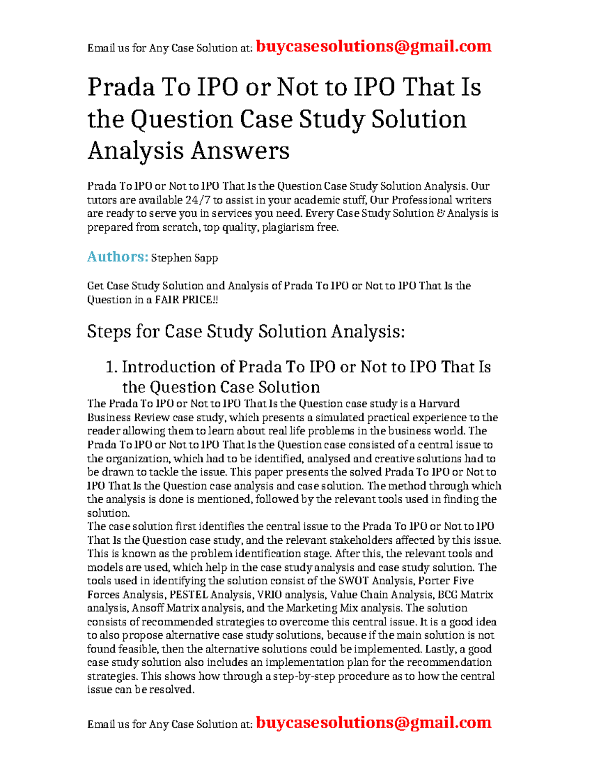 Case Solution Prada To IPO or Not to IPO That Is the Question - Prada ...