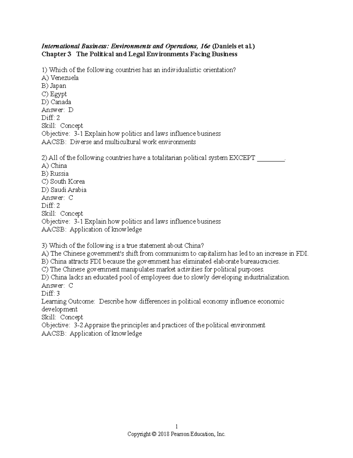 Chapter 03 test bank - International Business: Environments and ...