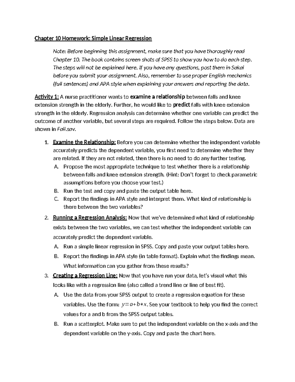 Ch. 10 Homework - Regression - Chapter 10 Homework: Simple Linear ...