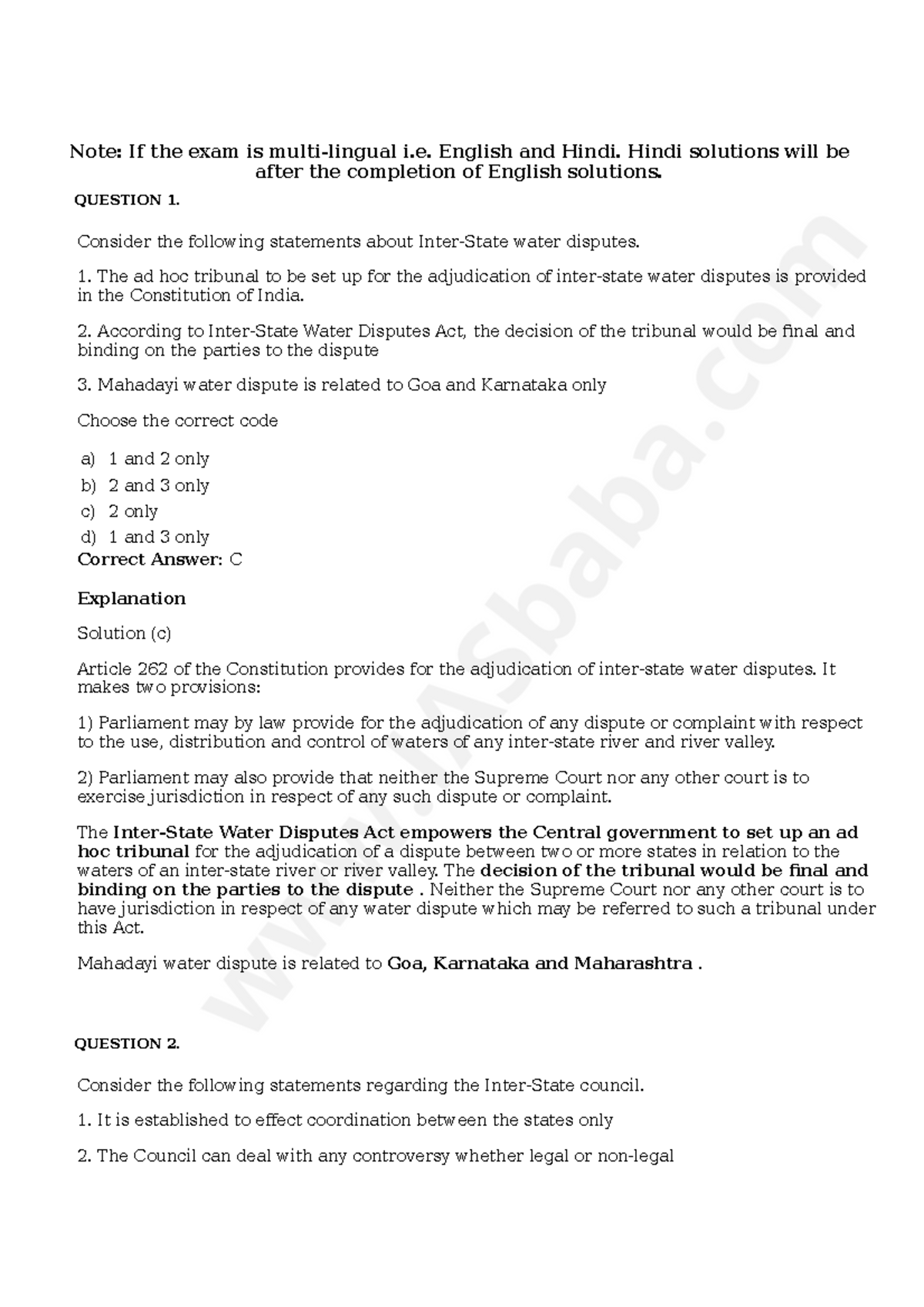 BABA Polity-3 - polity mcq - Note: If the exam is multi-lingual i. English and Hindi. Hindi ...