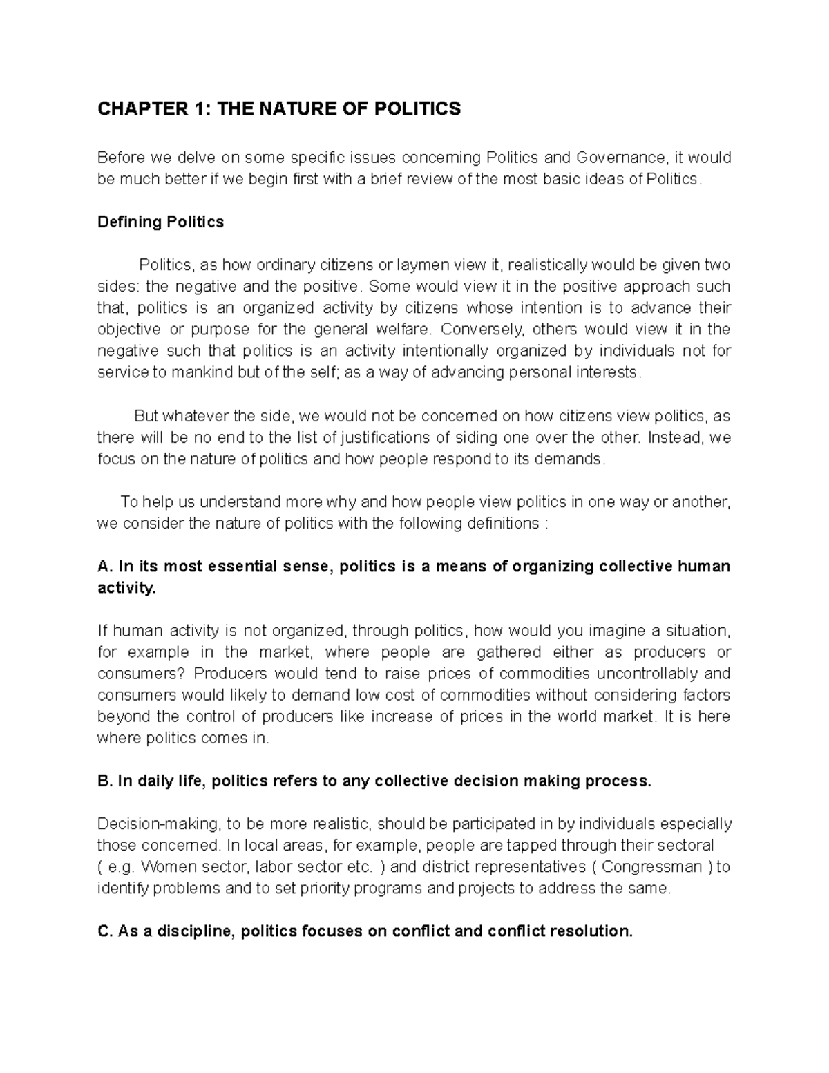 1.) Chapter 1 - The 6 Natures of Politics and the Historical Role of ...