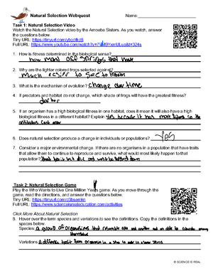 Evolution Webquest - Odyssey Hero Brainstorm - Name ...