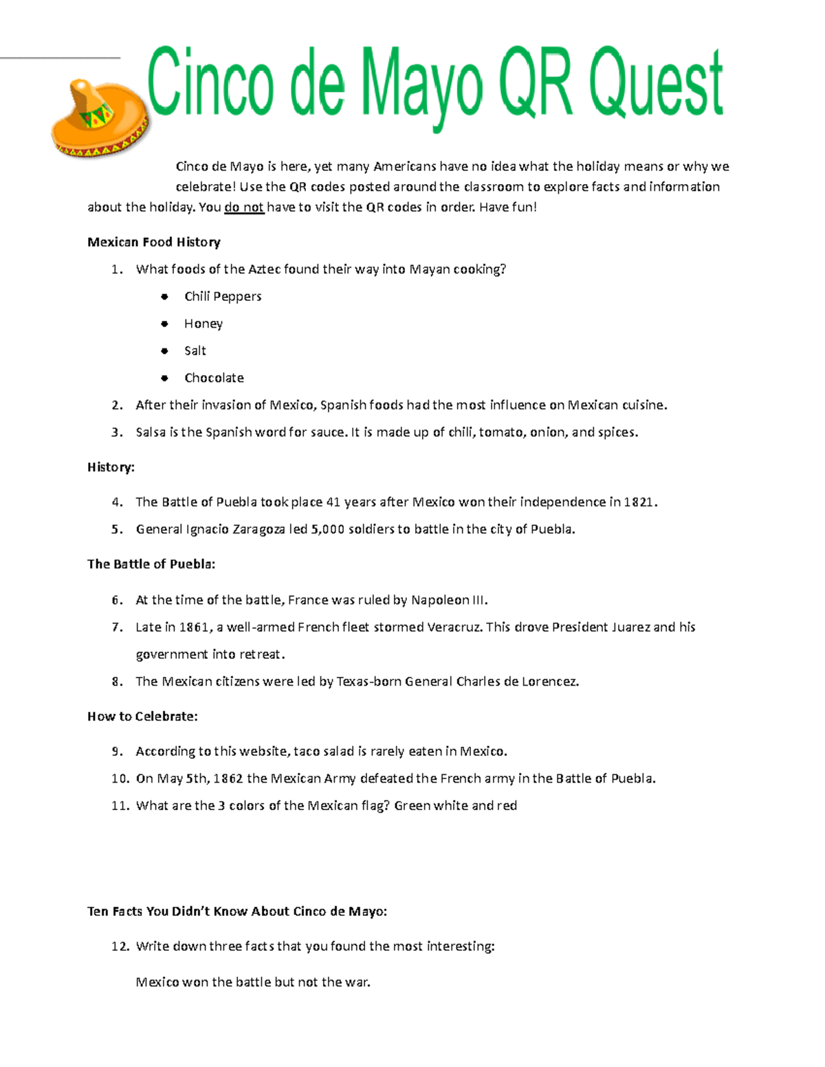 Cinco de Mayo QR quest - spanish - Cinco de Mayo is here, yet many ...