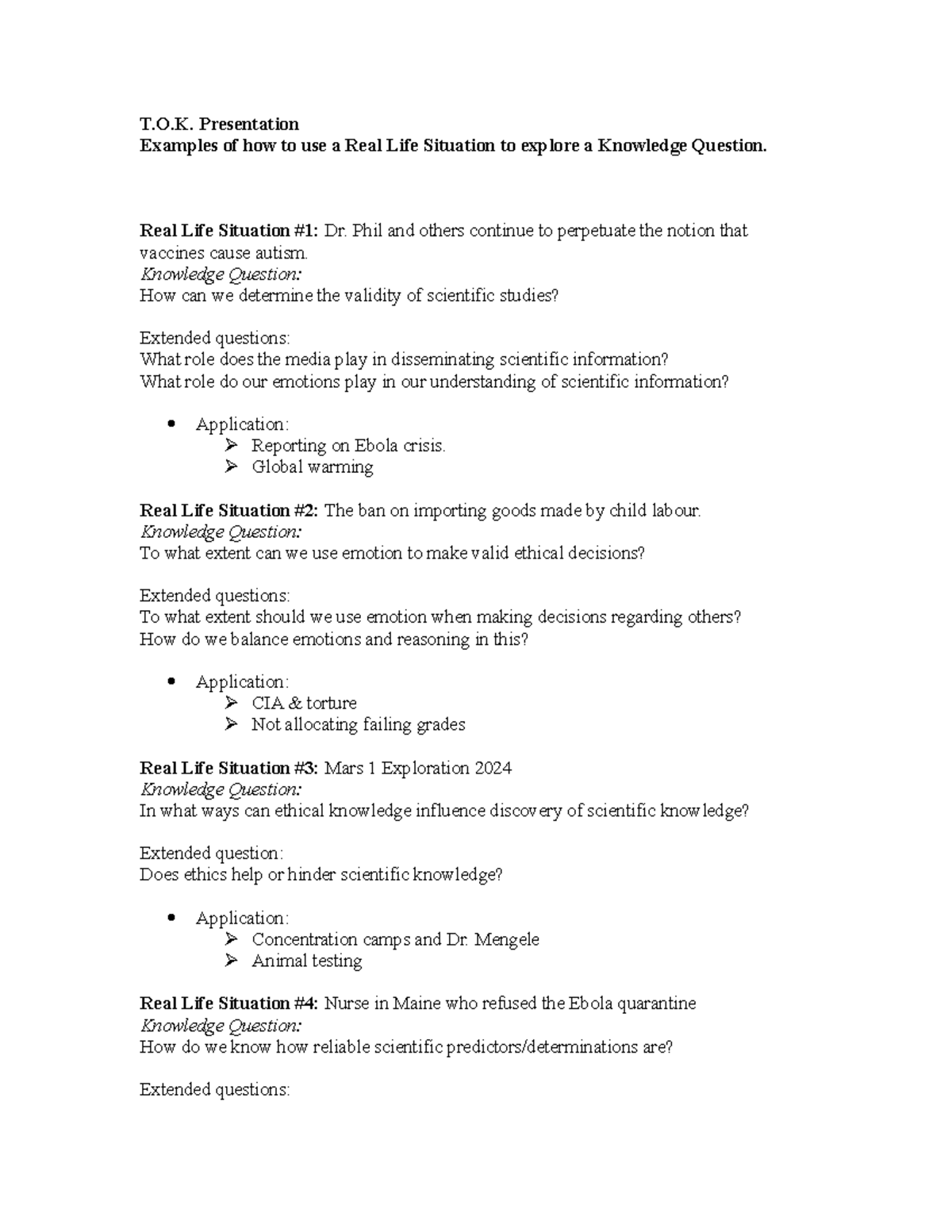 Knowledge claims and questions - T.O. Presentation Examples of how to ...