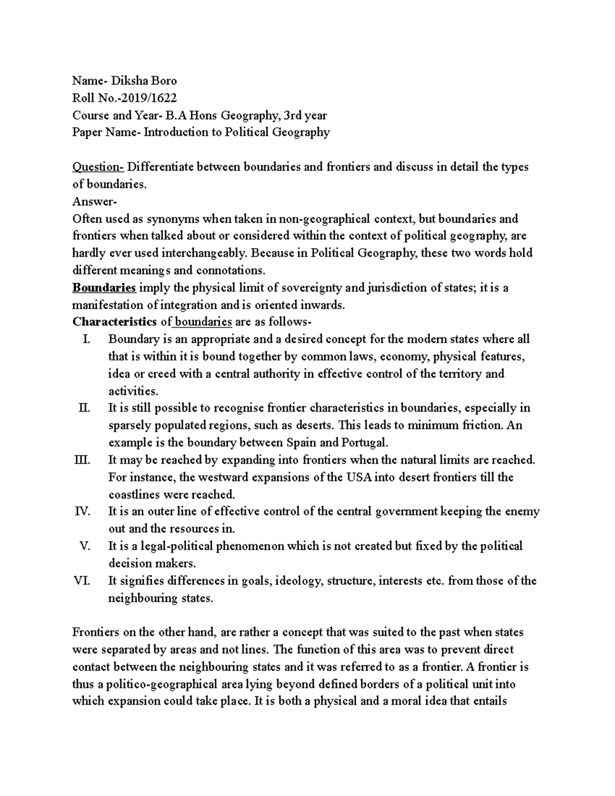 Political Geo Assignment- Diksha Boro, 2019 1622 - Name- Diksha Boro ...