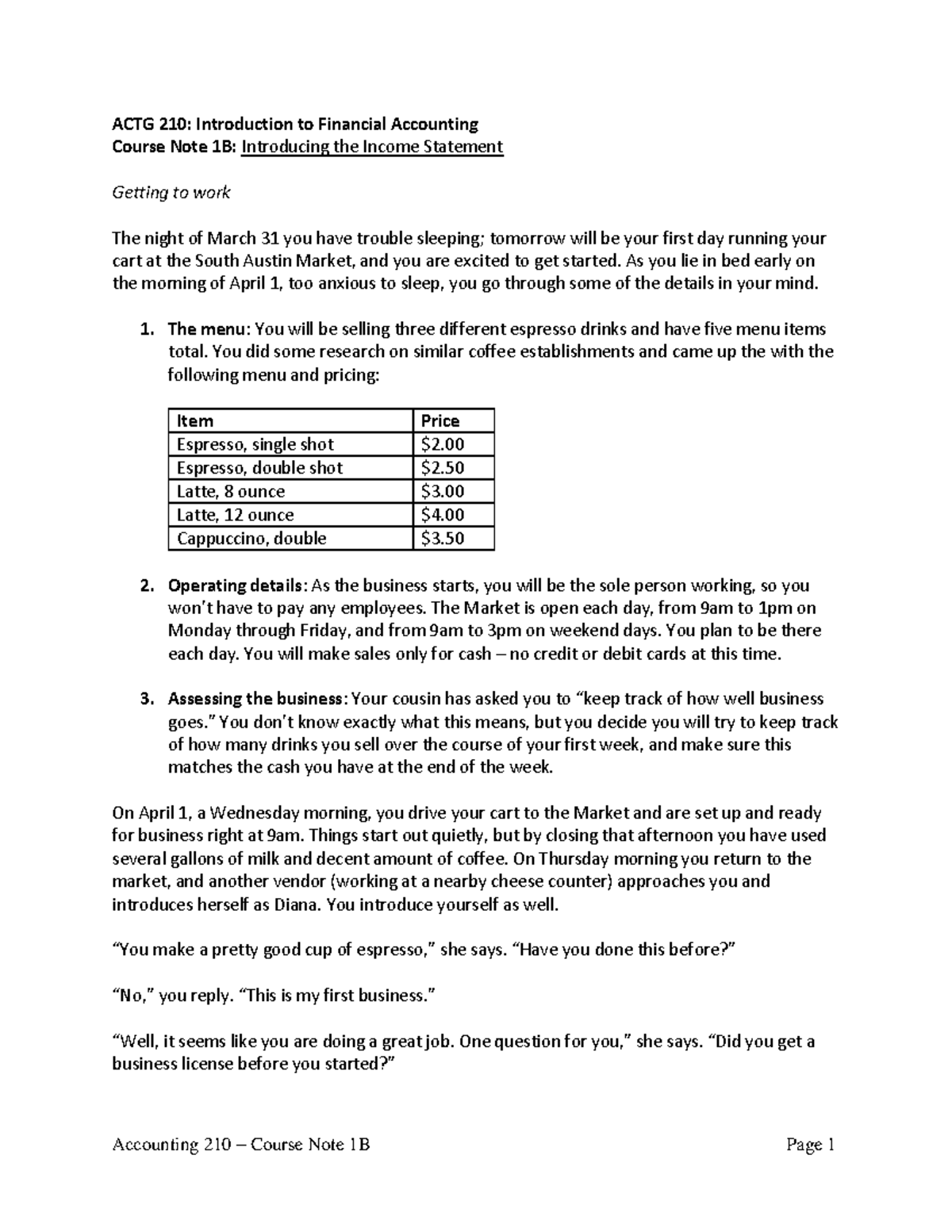 Course Note 1B - Introducing the Income Statement - ACTG 210: Introduction to Financial ...