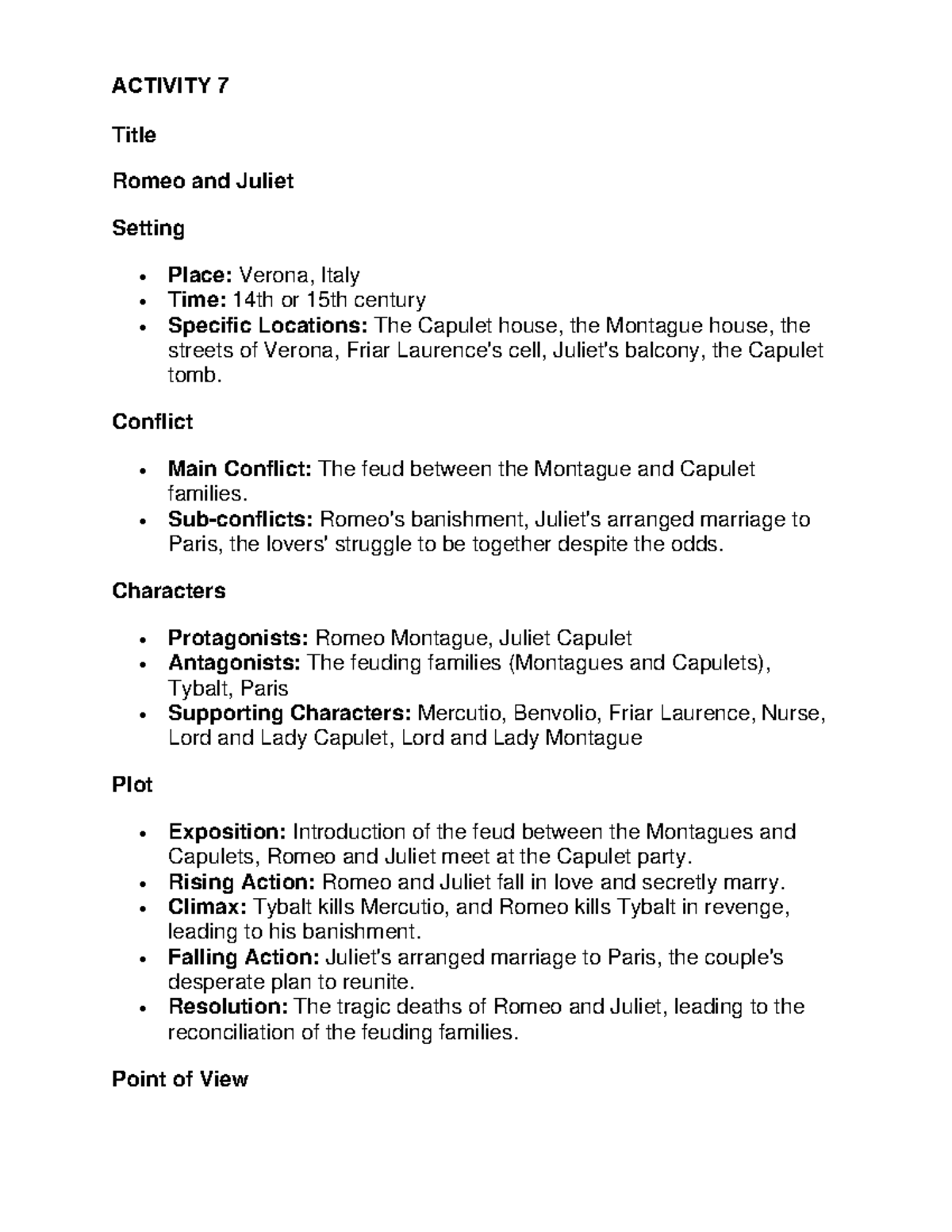 Activity 7r - lecture notes - ACTIVITY 7 Title Romeo and Juliet Setting ...