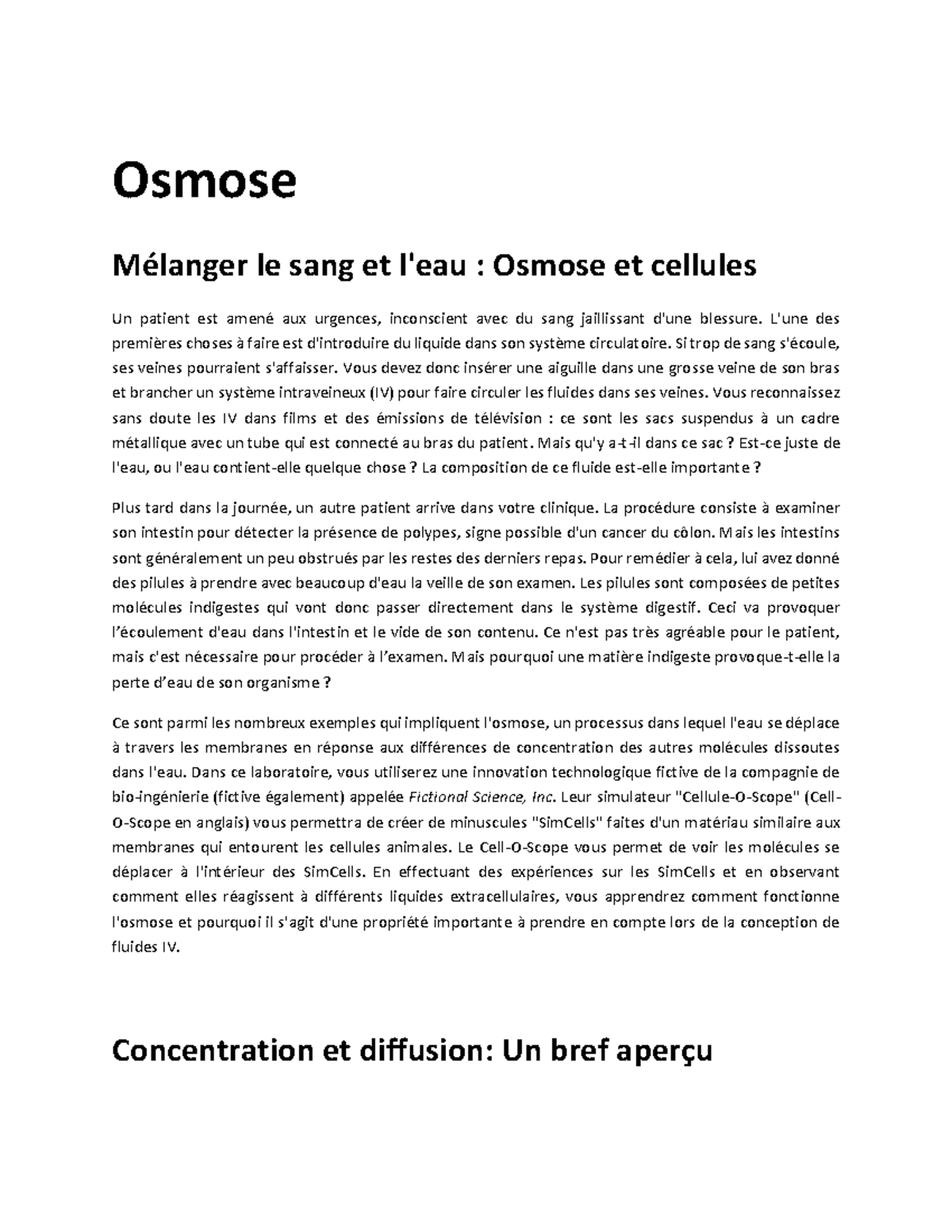 bio 1540 Osmose lab 2 - Osmose Mélanger le sang et l'eau : Osmose et ...