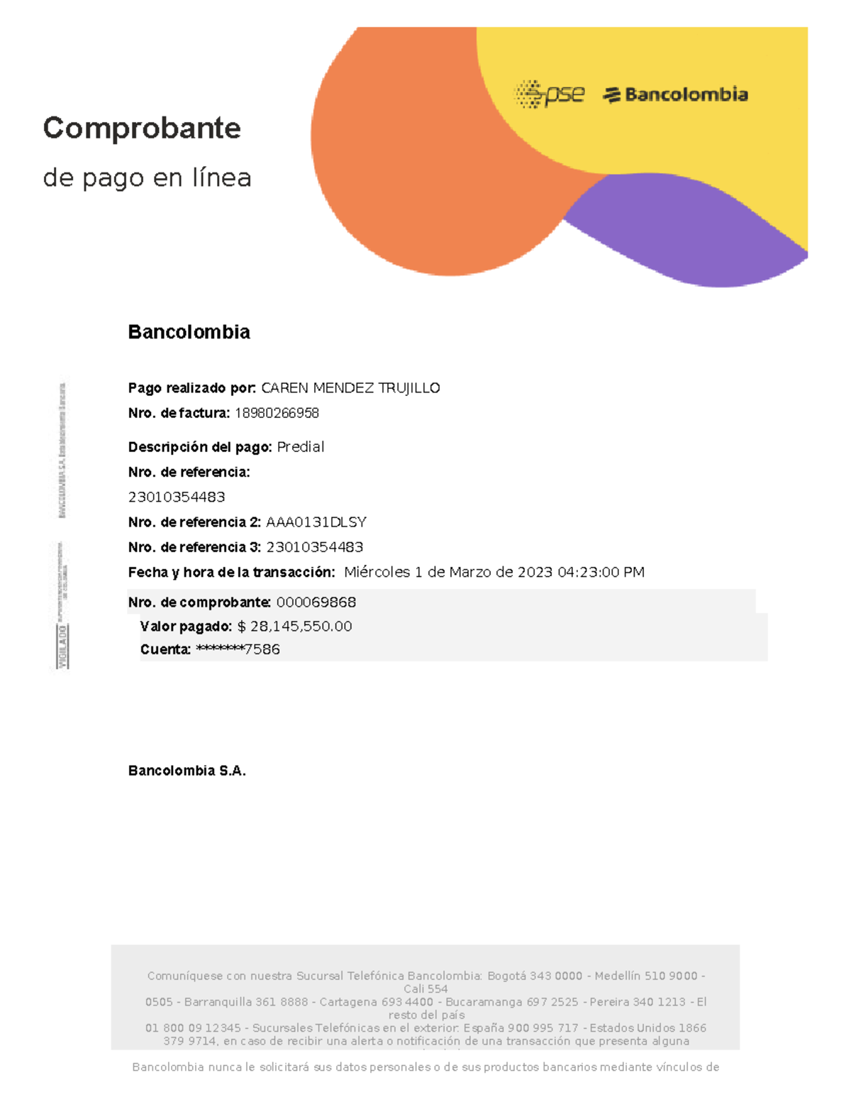 Modelo comprobante predial - Nro. de comprobante: 000069868 Comuníquese ...