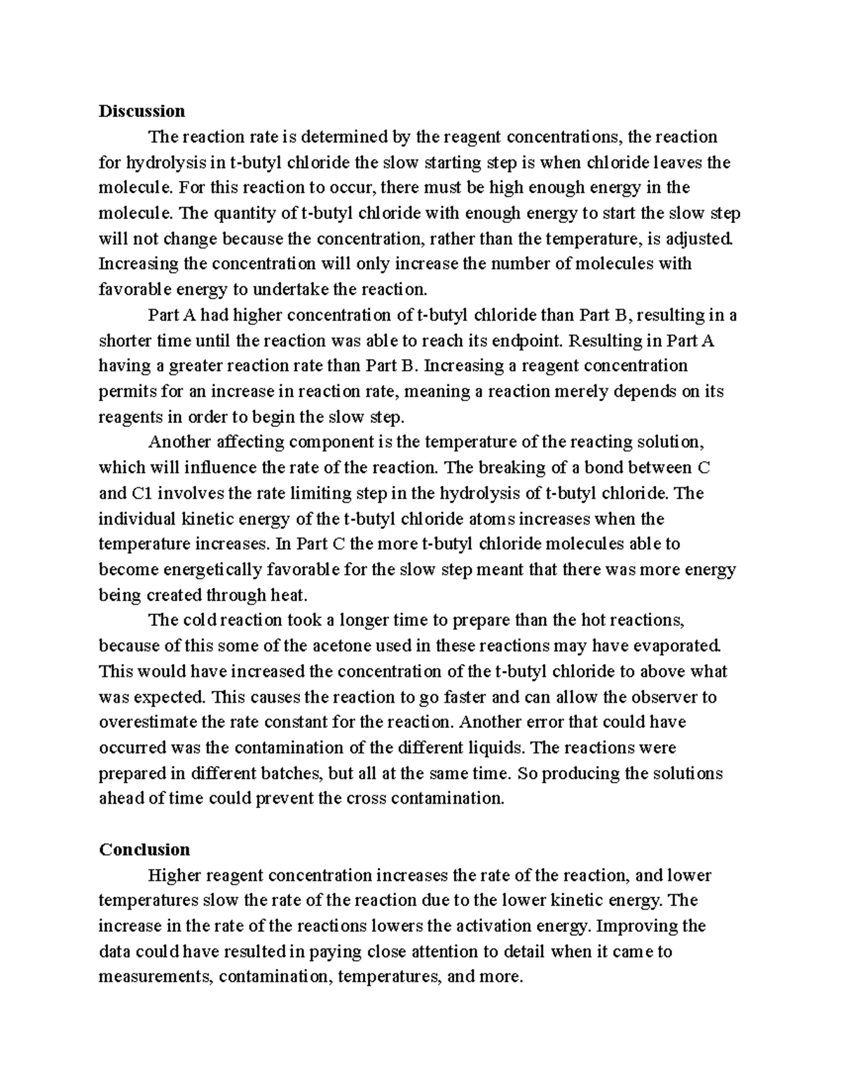 Discussion and Conclusion - Discussion The reaction rate is determined ...