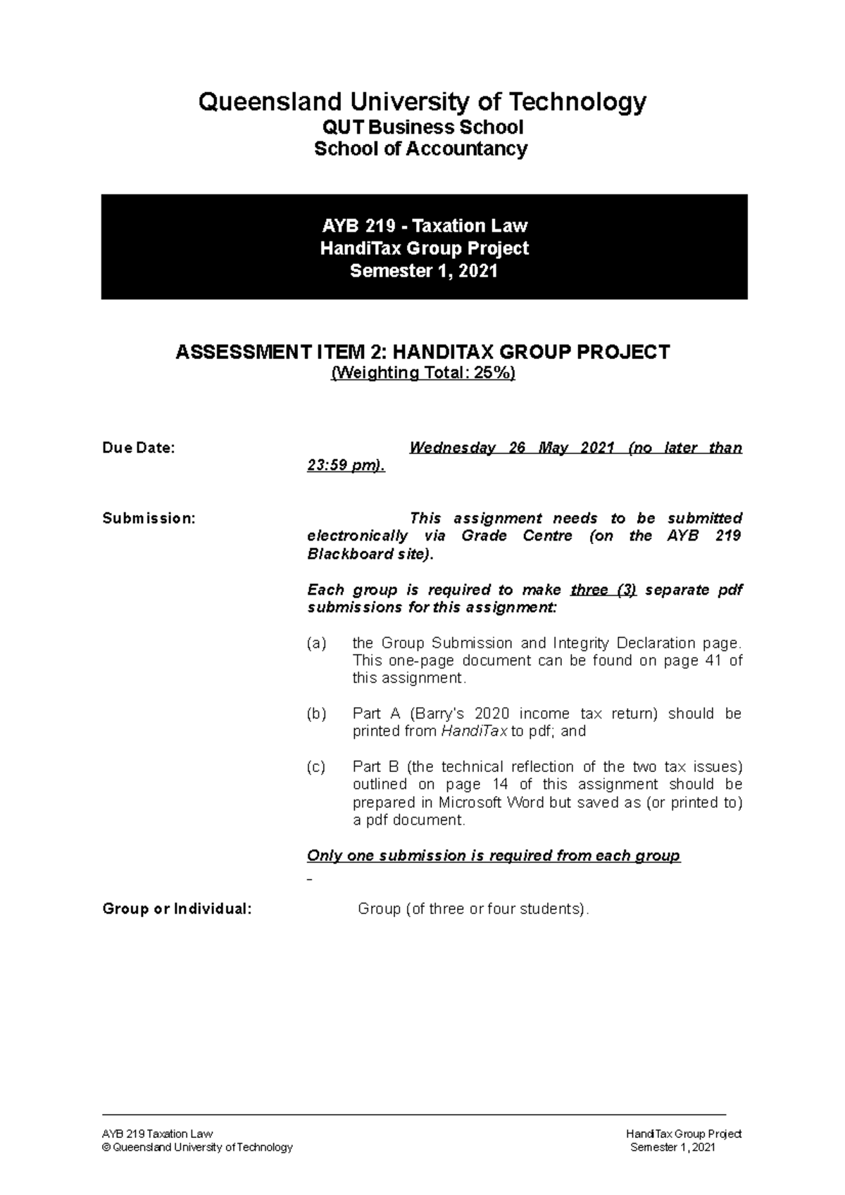 QUT Taxation Law HandiTax Group Project - Studocu