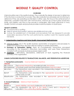 Module 5 & 6 Notes - Control Frameworks of Internal Auditor - MODULE 5 ...