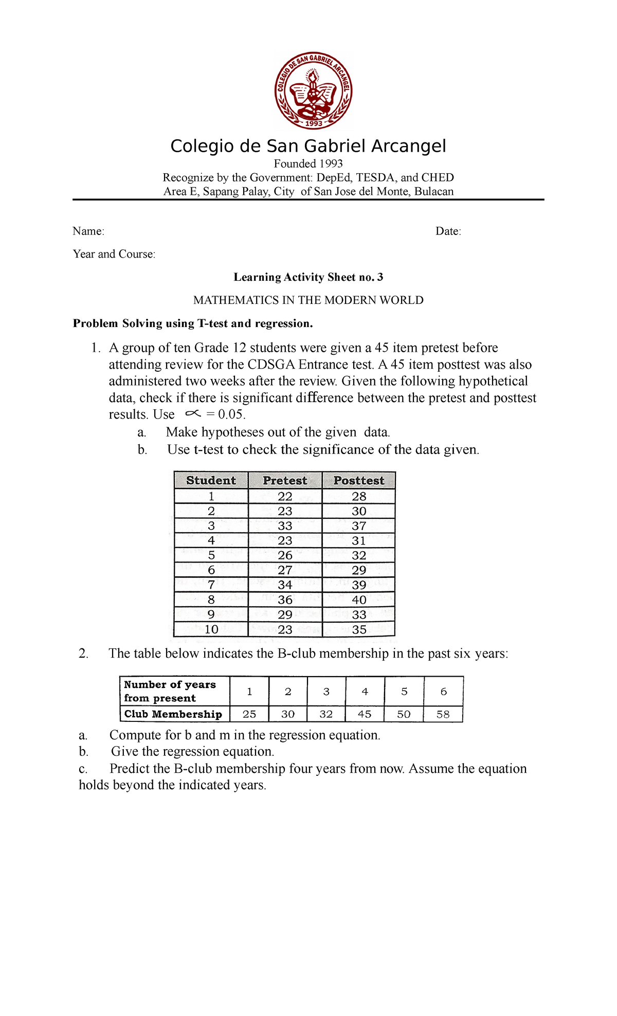 LAS 3 MMW - MATHEMATICS IN THE MODERN WORLD MATERIALS - Colegio de San ...