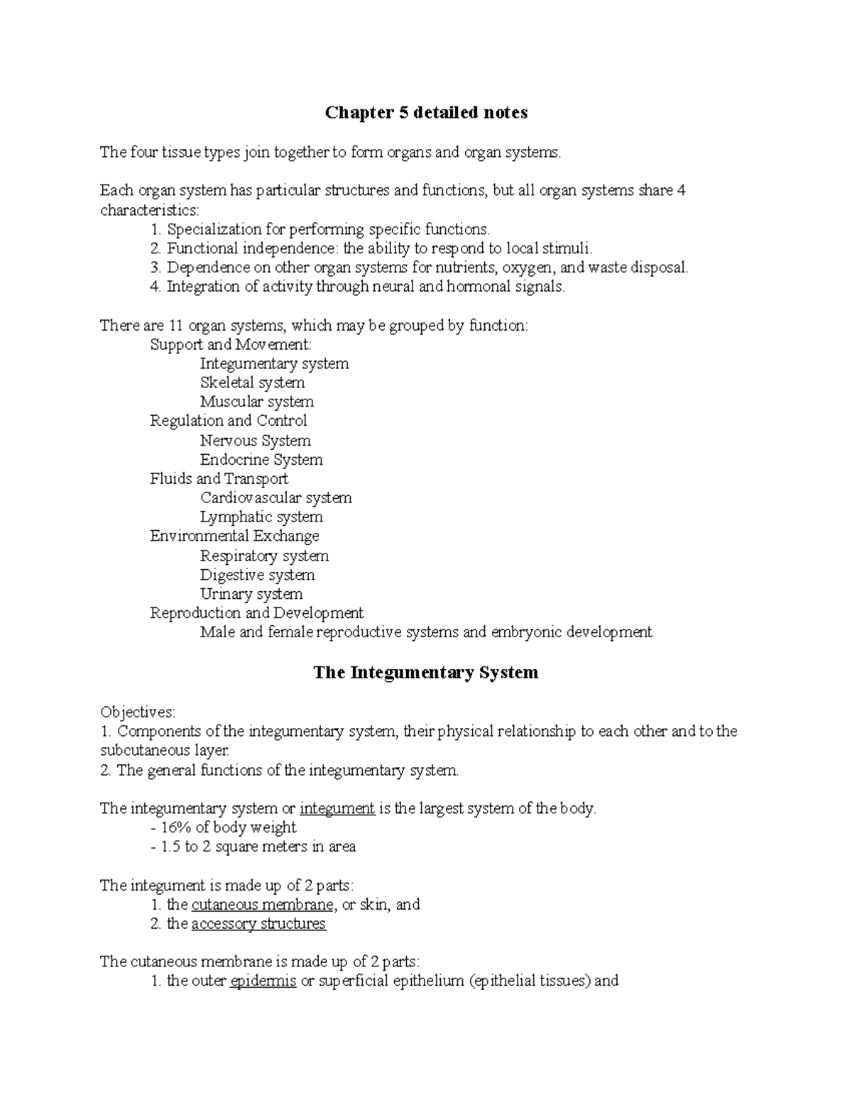 Chapter 5 detailed notes - Chapter 5 detailed notes The four tissue ...