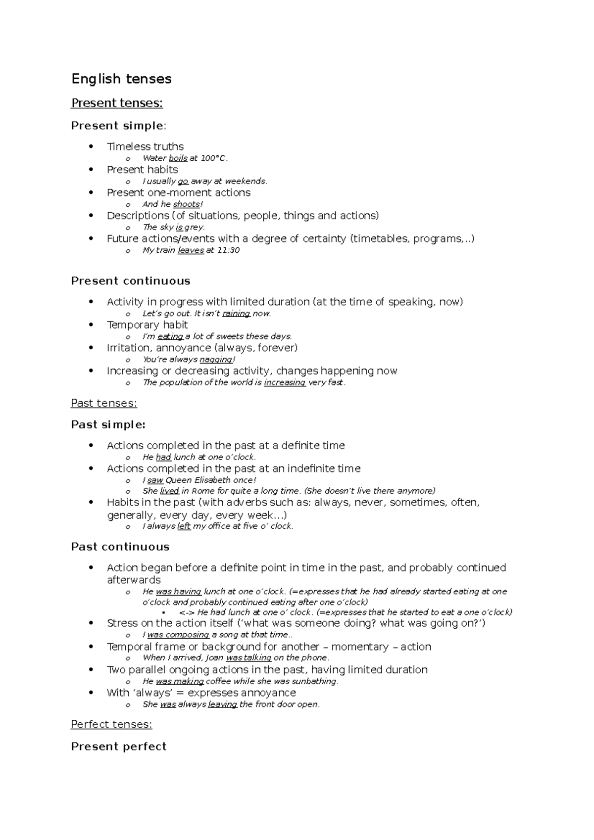 All Tenses English - English tenses Present tenses: Present simple ...