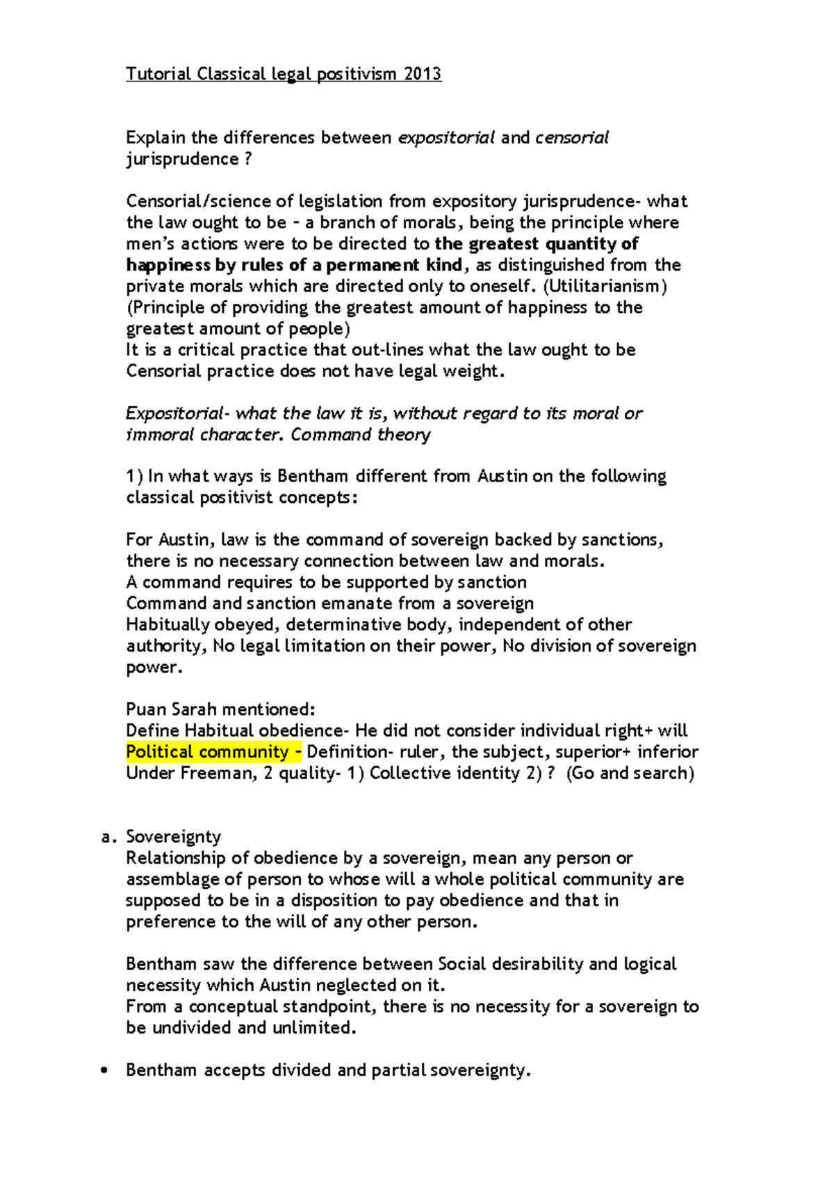 Tutorial Classical legal positivism 2013 1 - (Utilitarianism ...