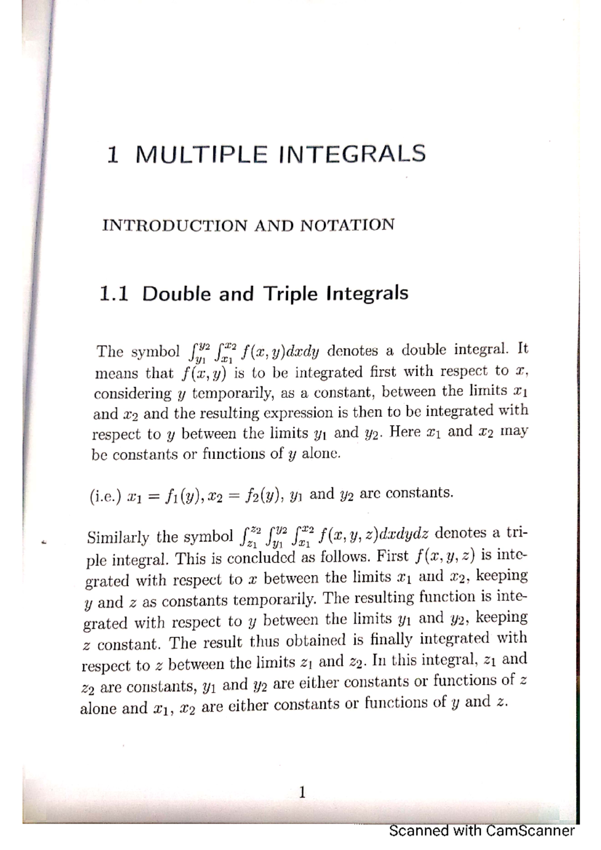 Unit 1 book mathematics - 1 MULTIPLE INTEGRALS INTRODUCTION AND ...