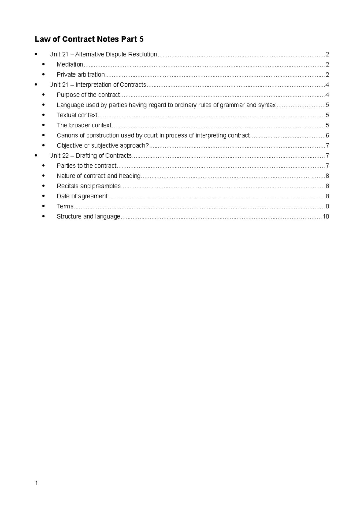 Contract Notes Part 5 - The summaries will help student to understand ...