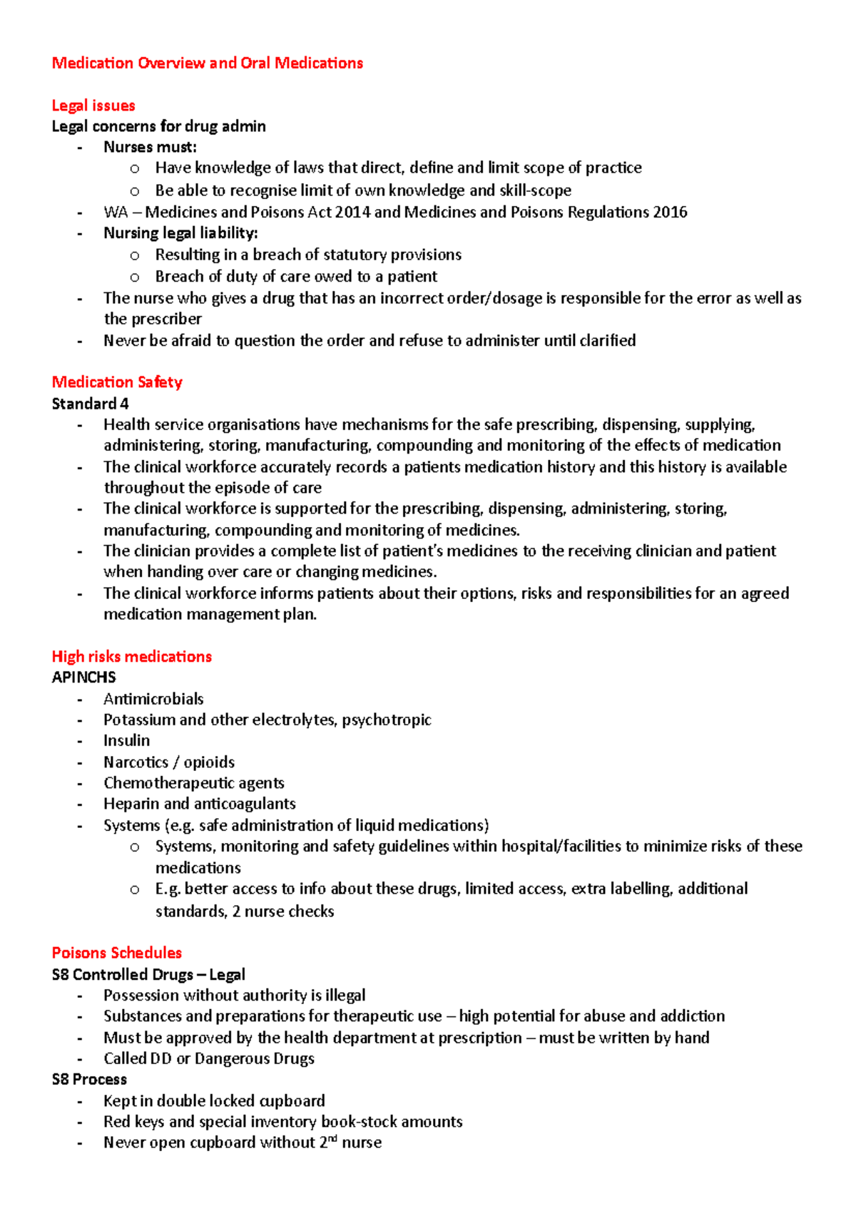 Nursing Care 3 NURS2020 - Medication Overview and Oral Medications ...