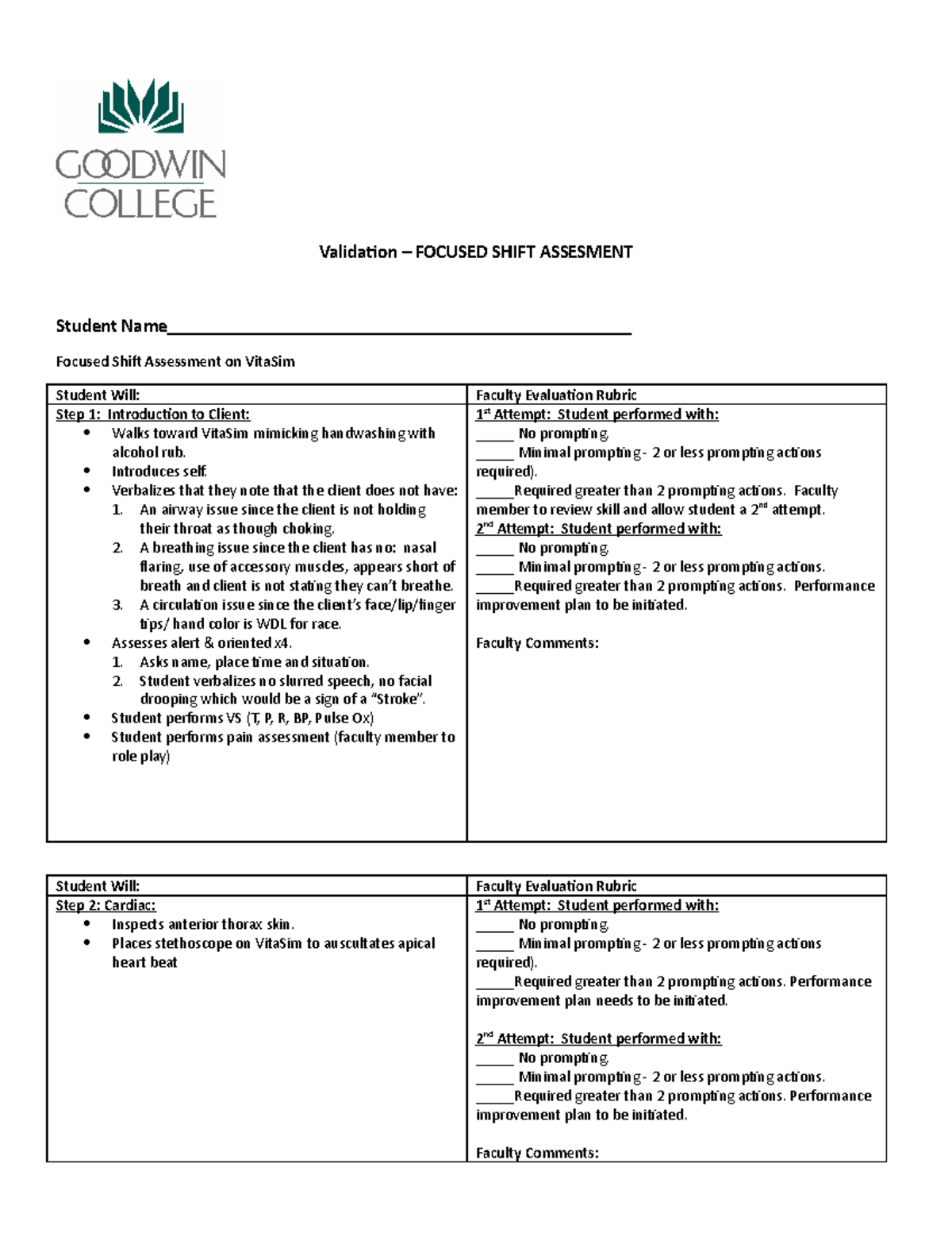 Skills Validation Physical Exam - Validaion – FOCUSED SHIFT ASSESMENT ...