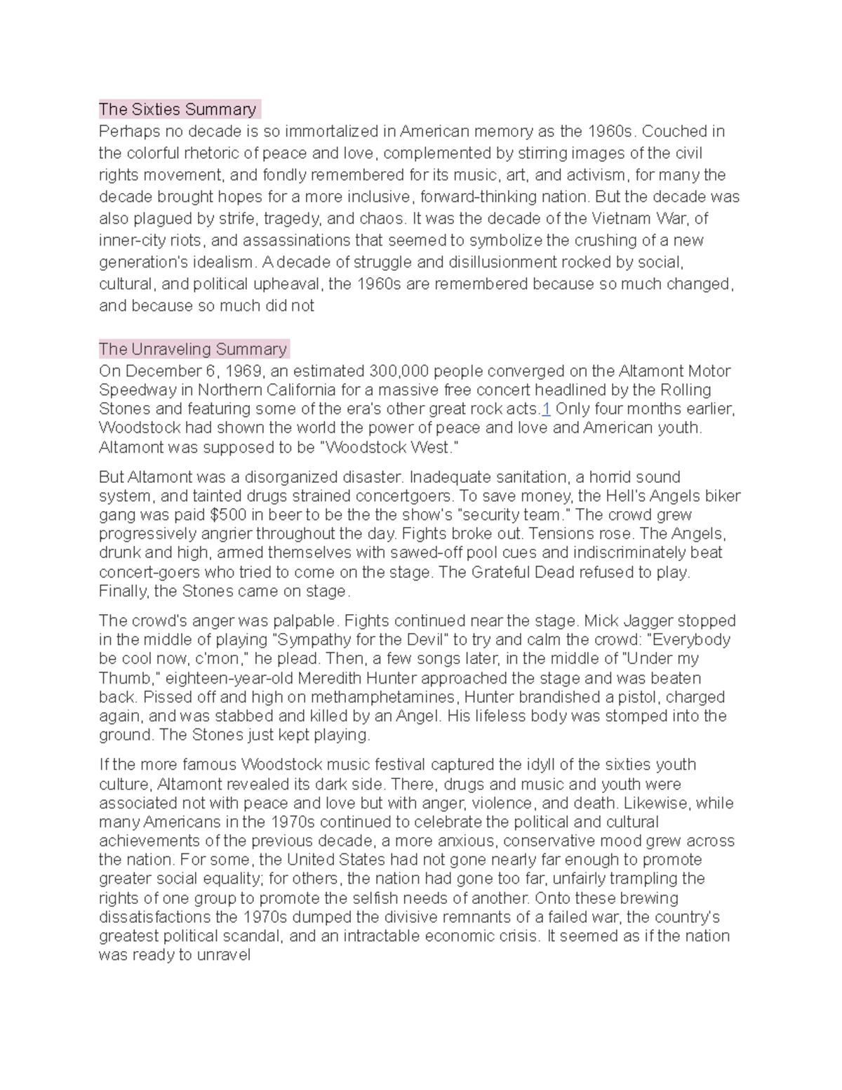 HIST 225 - Week 12 The Turbulent 1960s - The Sixties Summary Perhaps no ...
