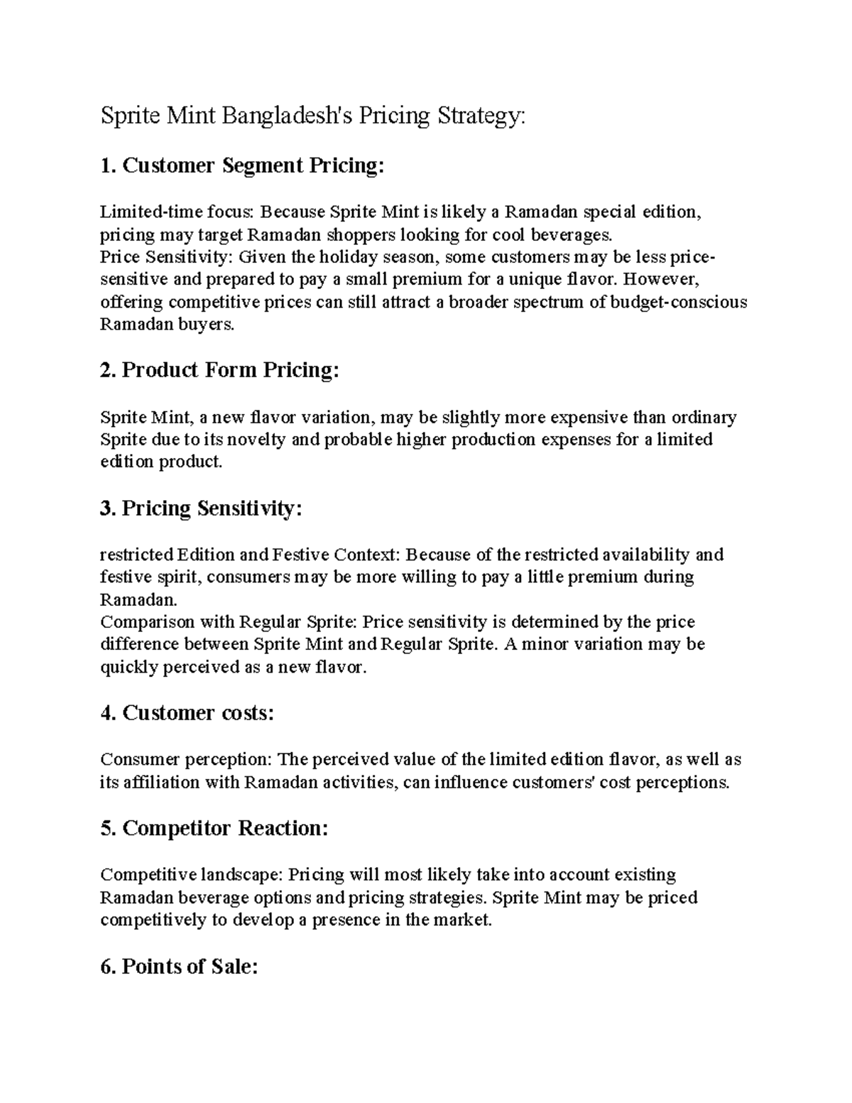 Sprite Mint Bangladesh - Customer Segment Pricing: Limited-time focus ...