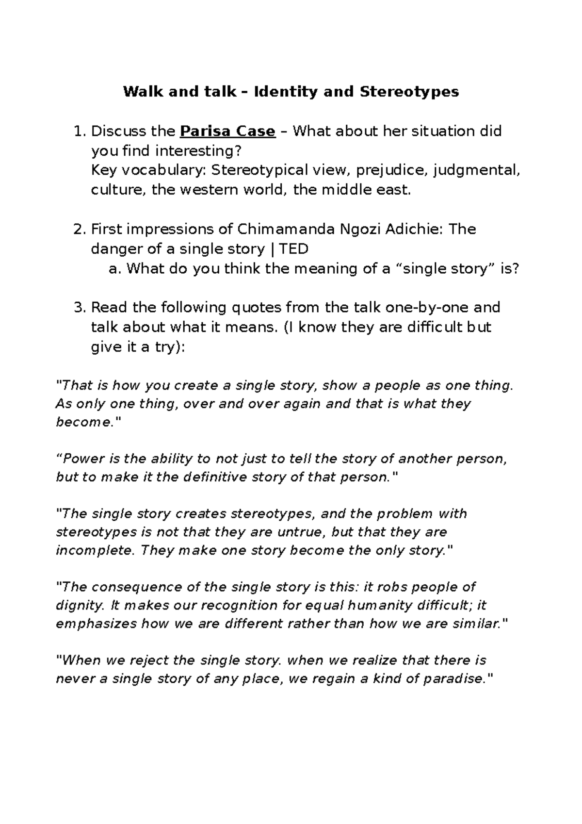 Walk and talk - identity and stereotypes - Walk and talk – Identity and ...