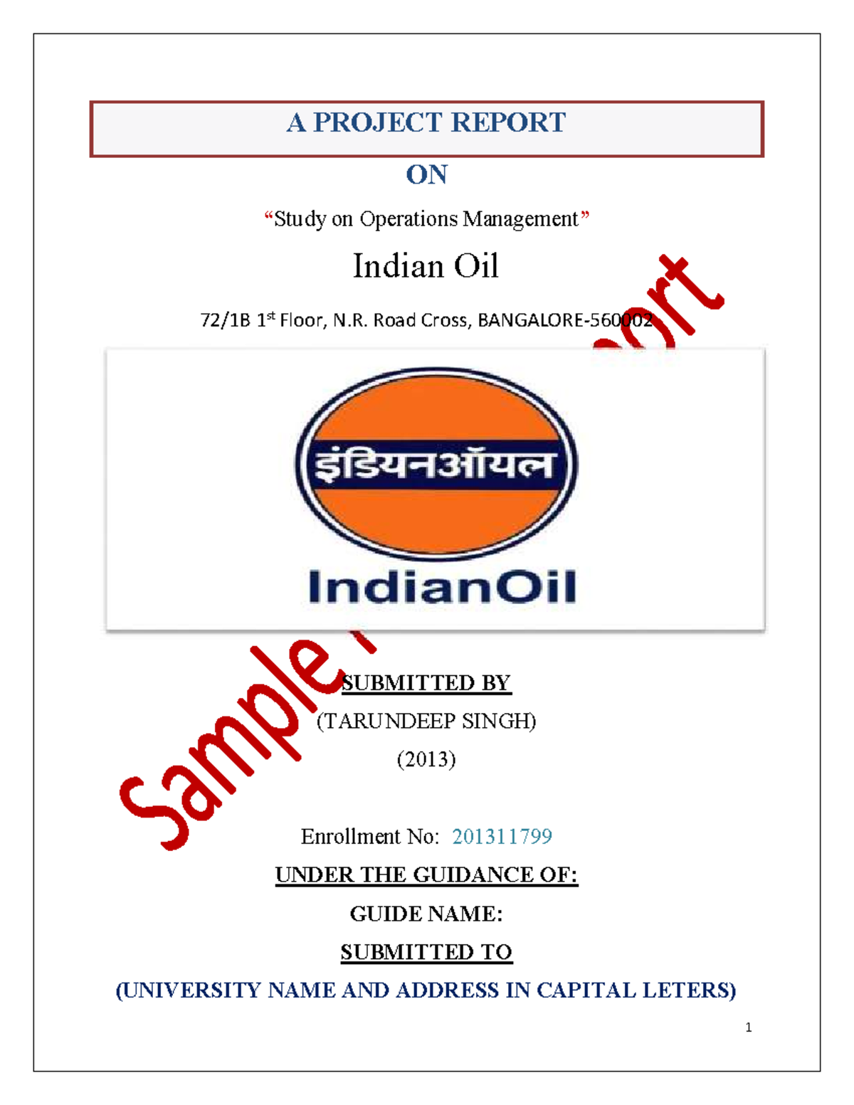 Om sample project 2 - this is wromg doc - A PROJECT REPORT ON “Study on ...