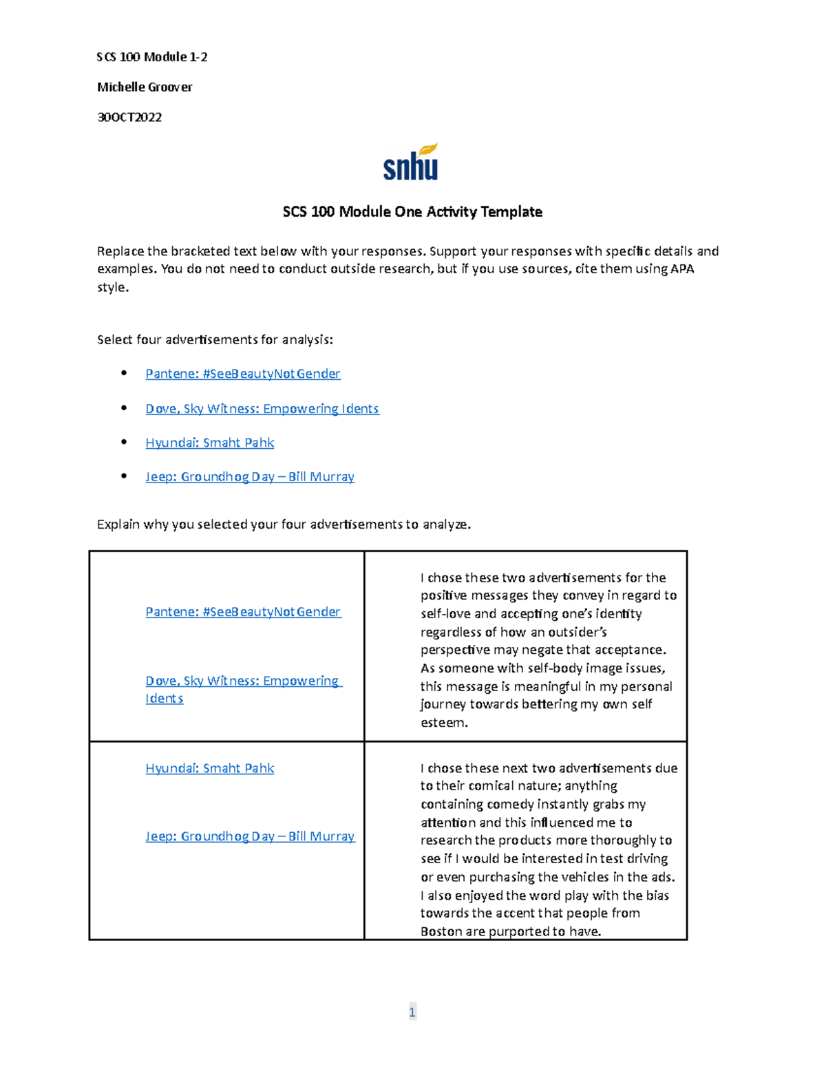 Scs 100 Module 1 2 Activity Template Scs 100 Module 1 Michelle