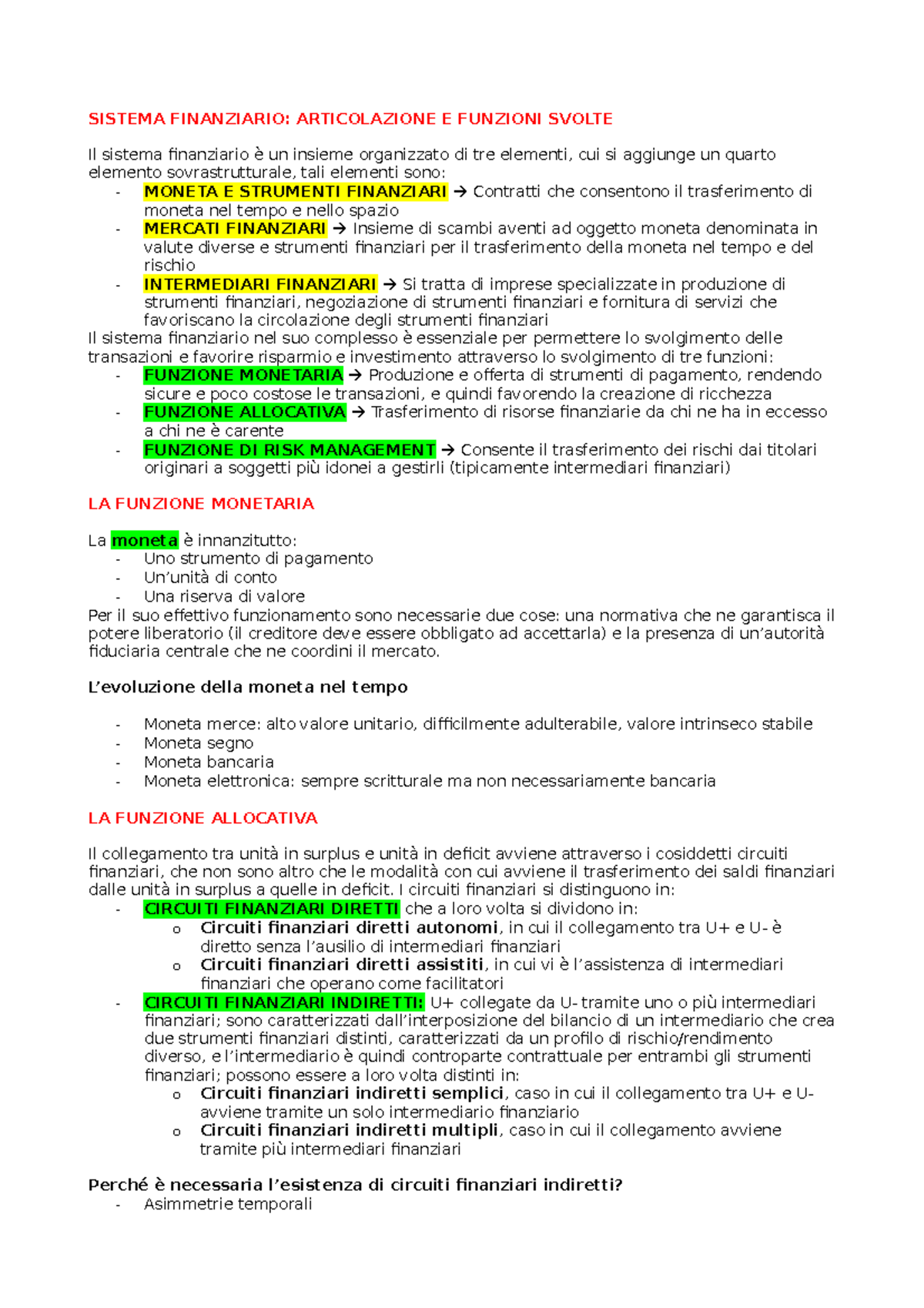 Sistema finanziario schema - SISTEMA FINANZIARIO: ARTICOLAZIONE E ...
