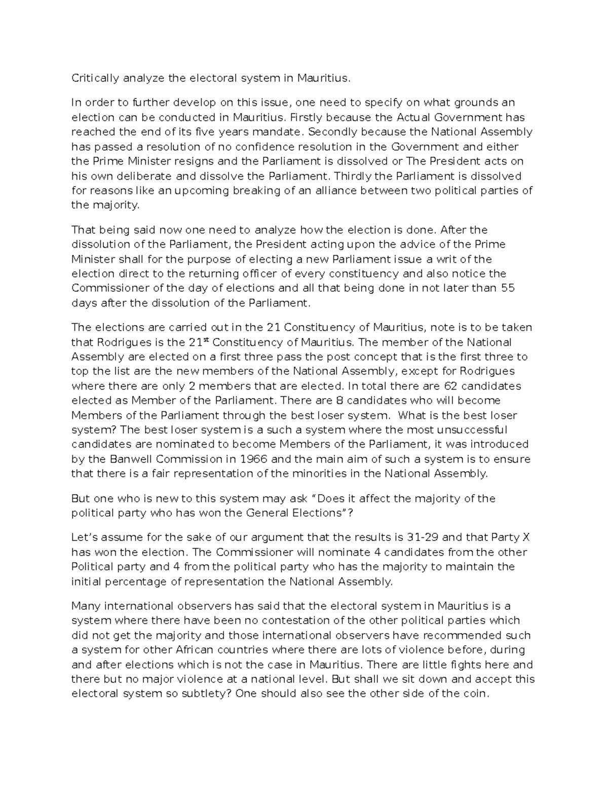 General Elections - Constitutional Law - Critically analyze the ...