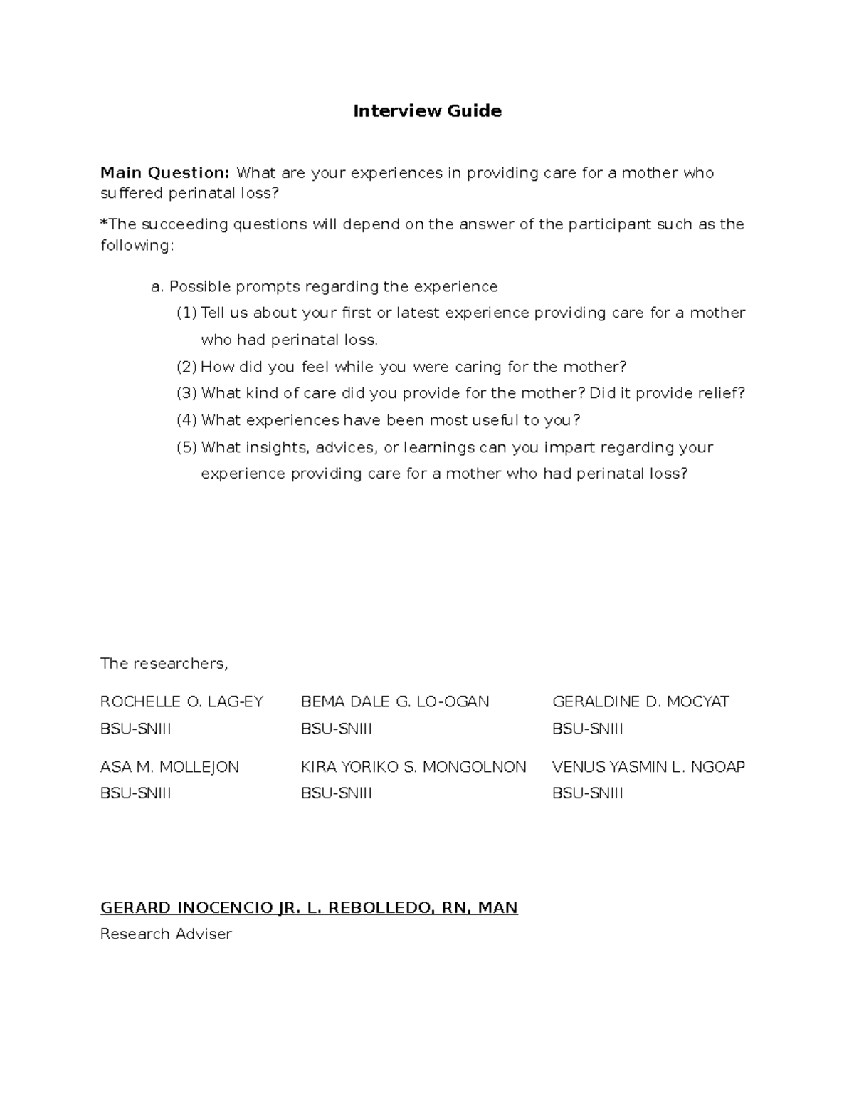 Interview-Guide - careful - Interview Guide Main Question: What are ...