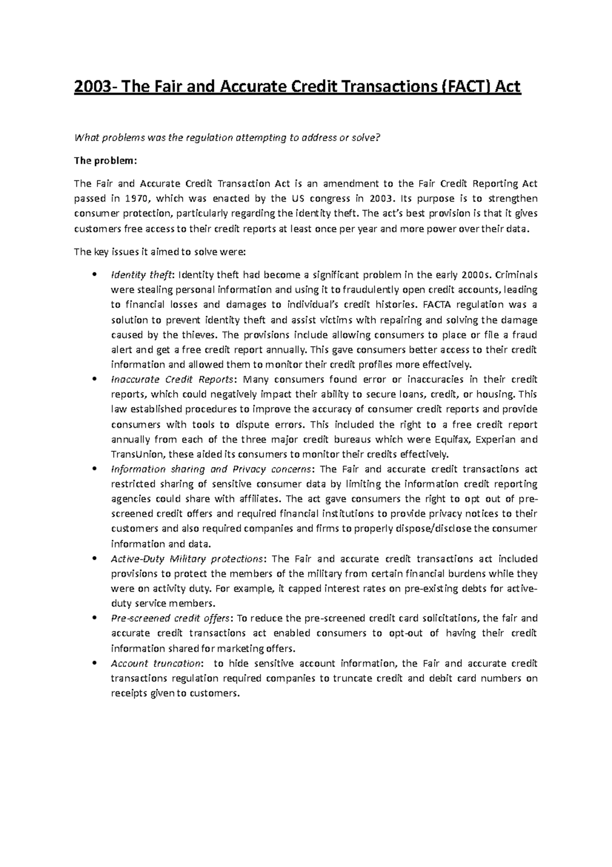 2003 fair and accurate credit trasaction act - 2003- The Fair and ...