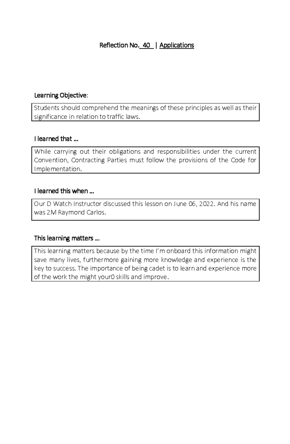 Rule 40 Reflection - Reflection No._ 40 _ | Applications Learning ...